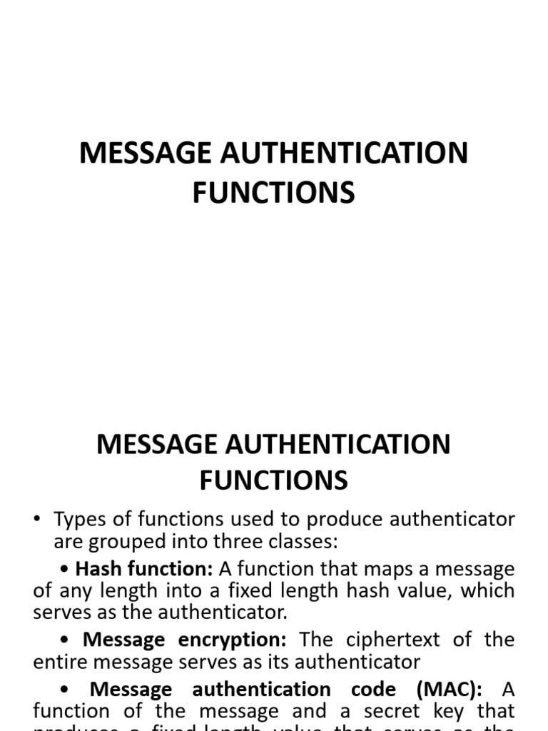 Message Authentication Functions | PDF