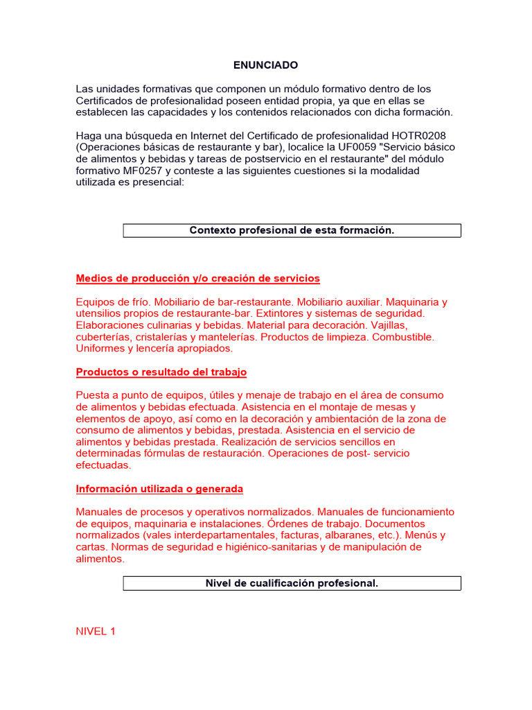 Caso Practico Tema 2 MF1442 | PDF | Alimentos | Salón de clases
