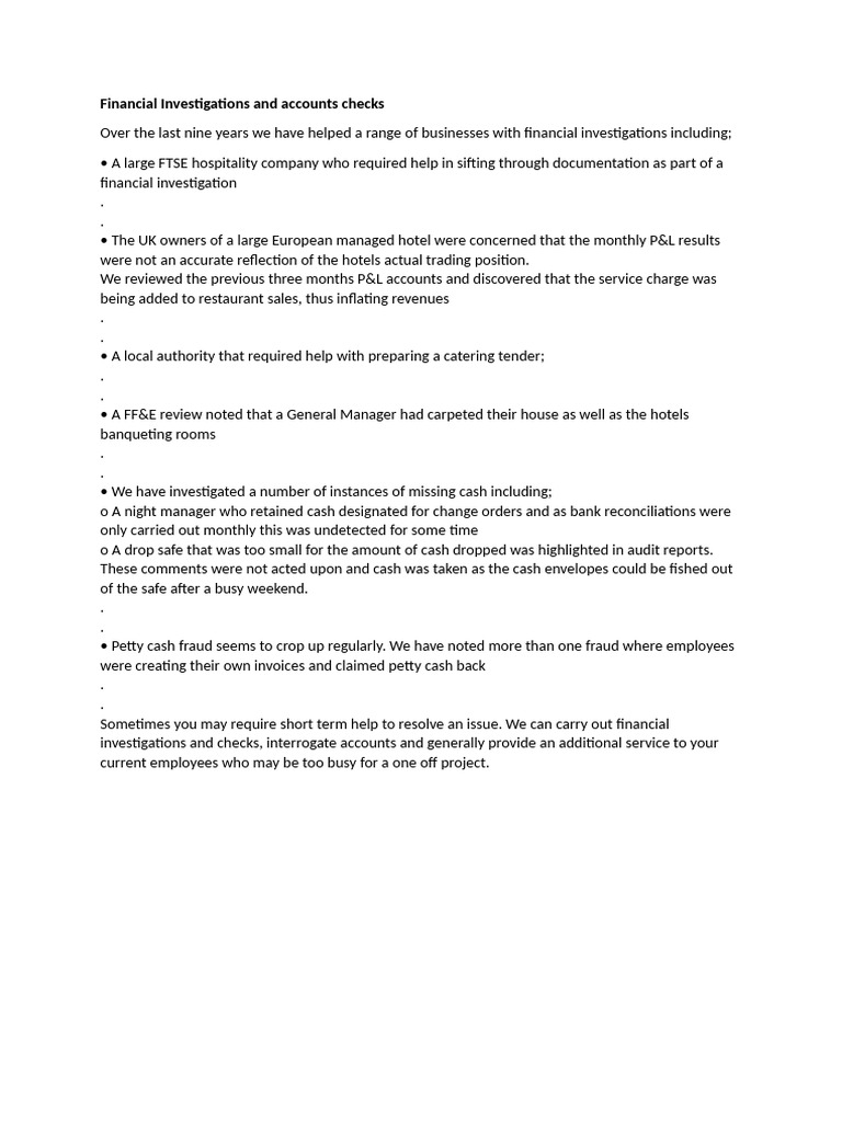 Financial Investigations and Accounts Checks | PDF | Finance & Money ...