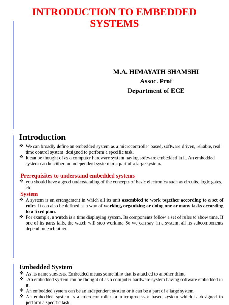 ES Presentation | PDF | Embedded System | Central Processing Unit
