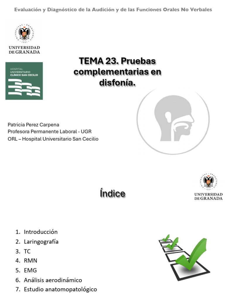 Tema 23. Pruebas Complementarias | PDF | Electromiografia | Laringe