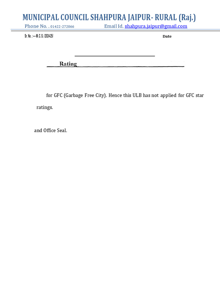 GFC Decleration Form Shahpura-J | PDF