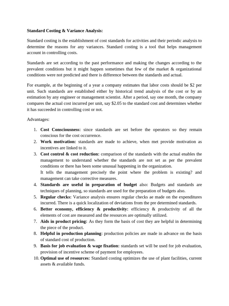 Standard Costing | PDF | Cost | Variance