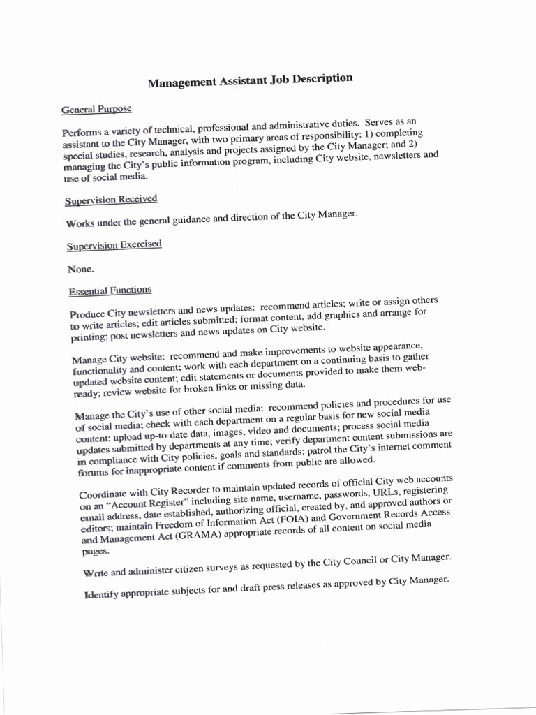 Management Assistant Job Description | PDF