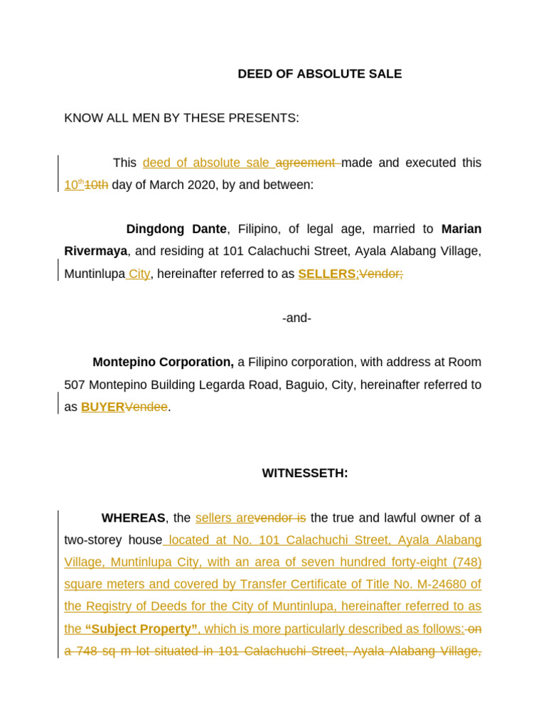 Legal Forms Deed of Sale 2 | PDF | Civil Law (Common Law) | Property Law