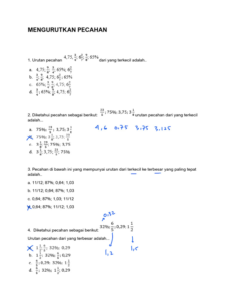Mengurutkan Pecahan | PDF