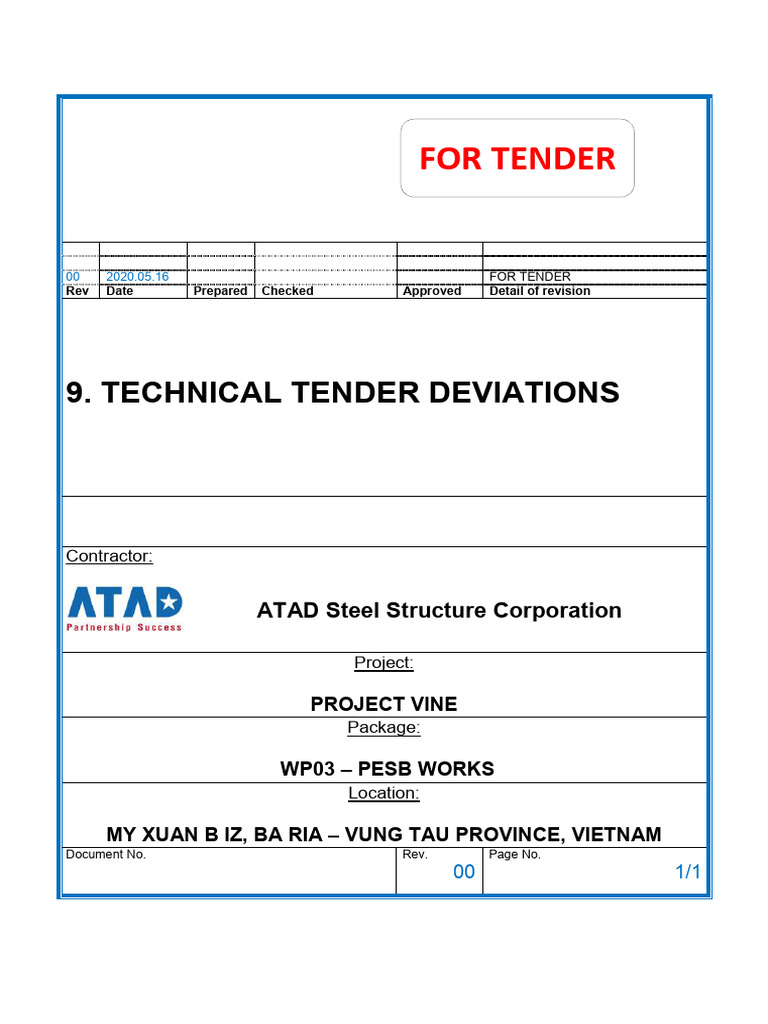 Technical Tender Deviations | PDF