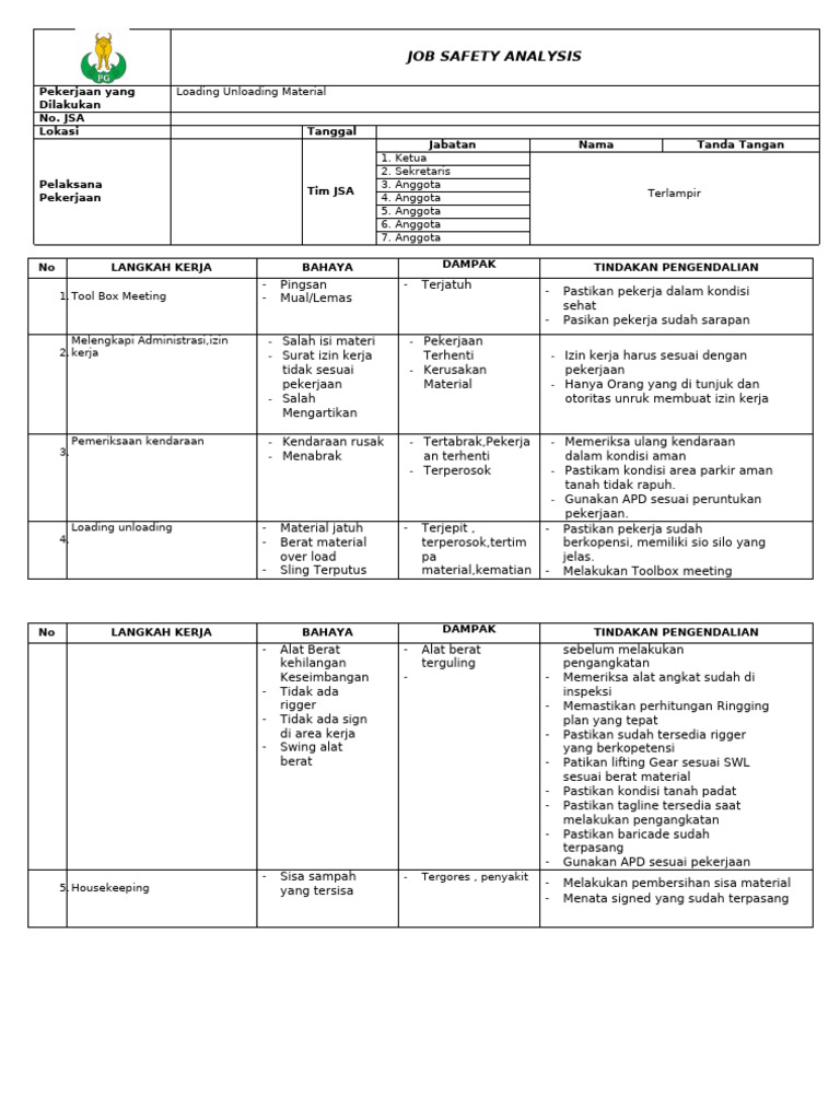 JSA Loading Unloading | PDF