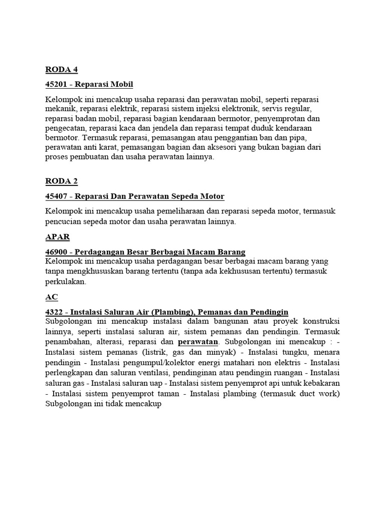 Daftar Kbli Pemeliharaan | PDF