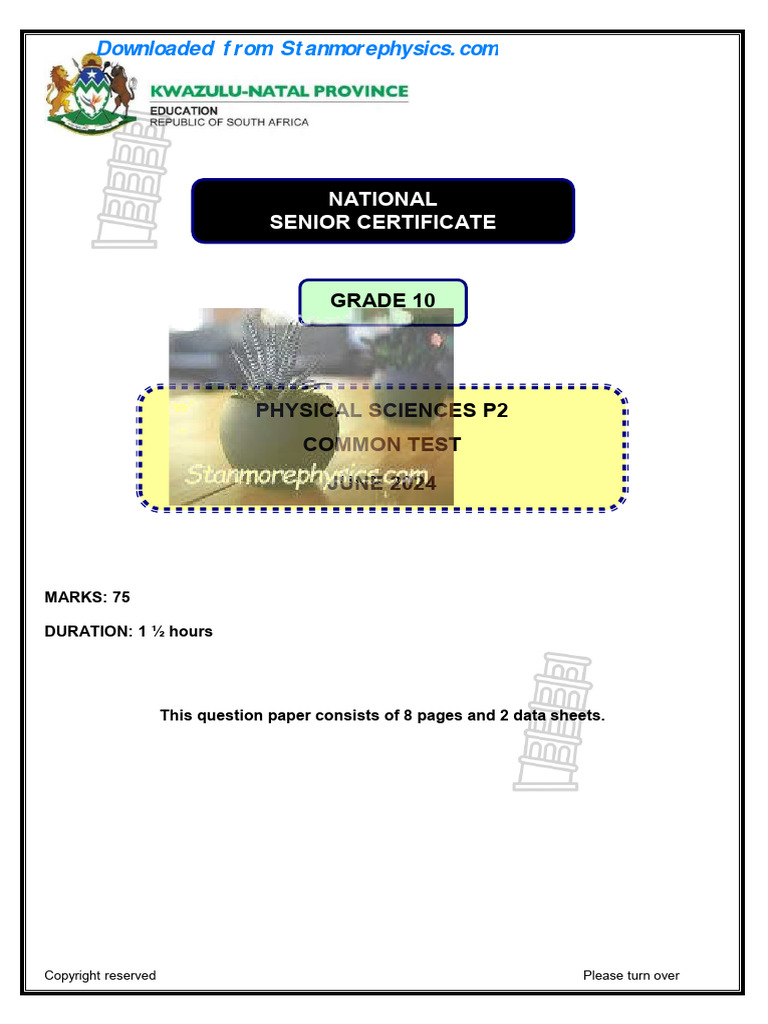 KZN Physical Sciences Grade 10 June 2024 P2 and Memo | PDF | Physics | Chemistry