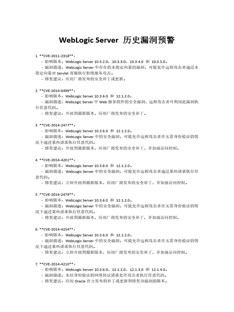 WebLogic Server 历史漏洞预警 | PDF