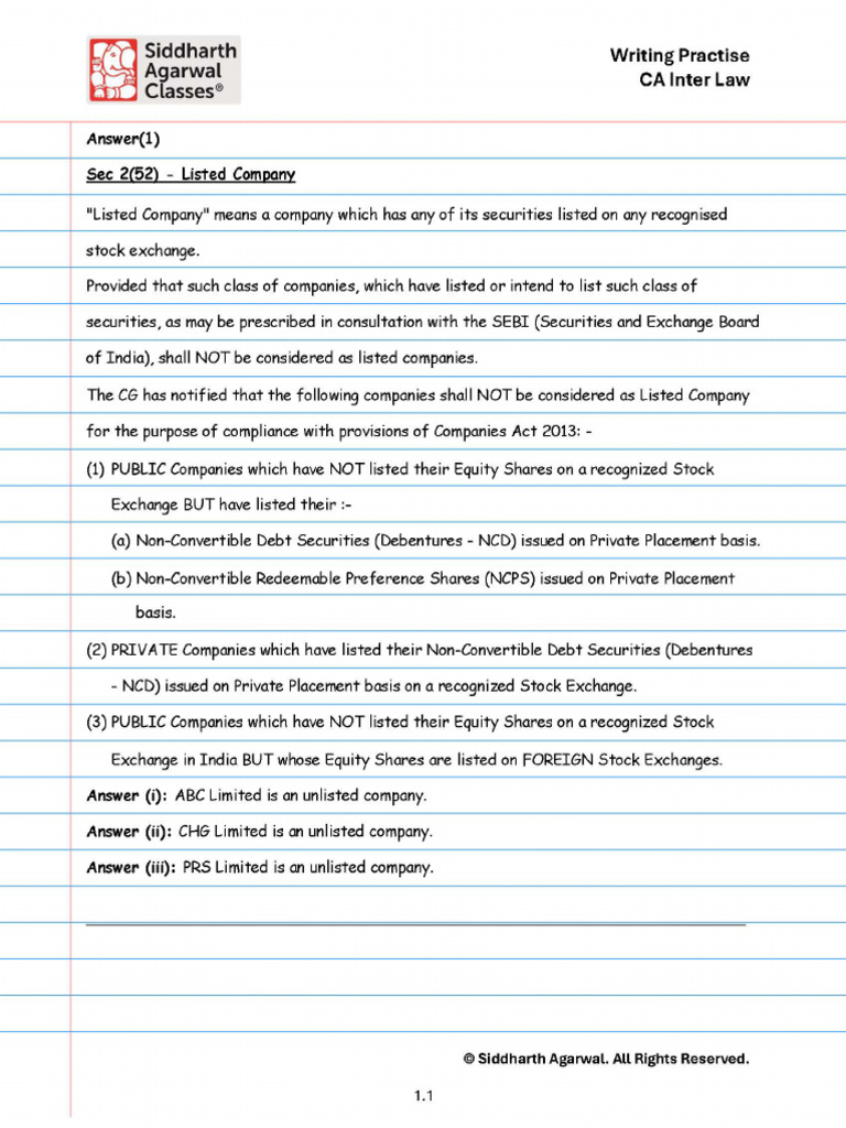 Writing Practise - Answer Set 1 | PDF