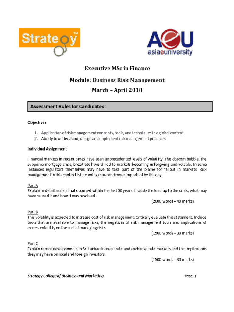 BRM Assignment 2018 | PDF | Risk | Risk Management