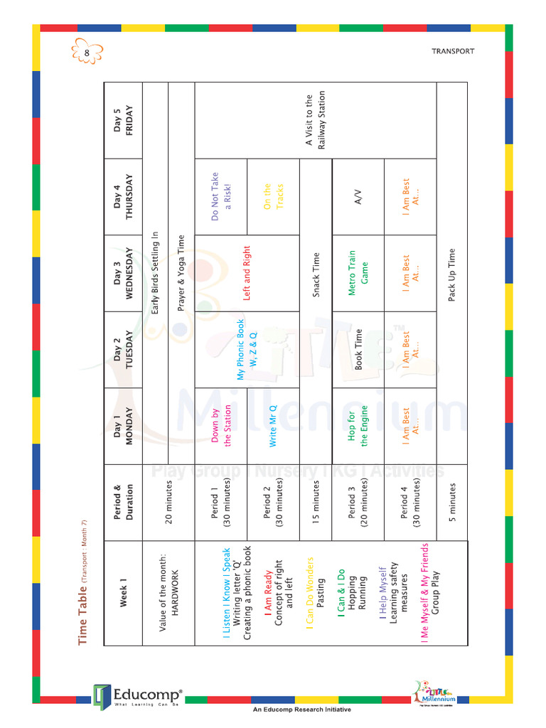 3-4 Emerging Wings Transport Time Table Week 1 | PDF
