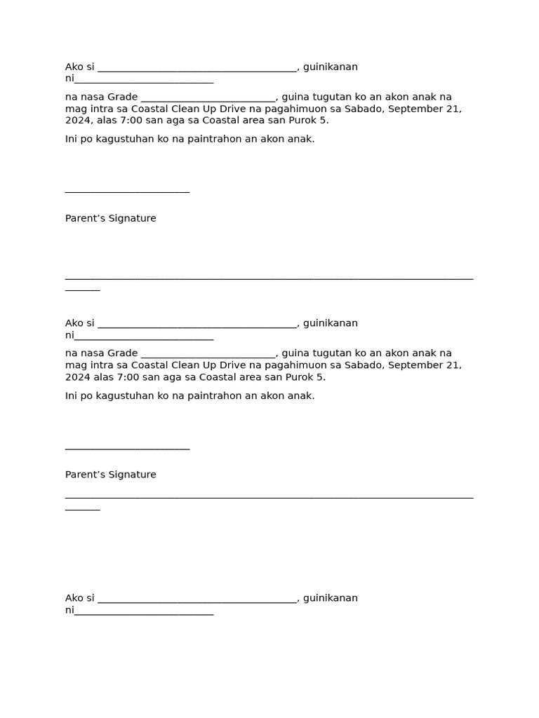 Parent Consent Coastal Clean Up | PDF