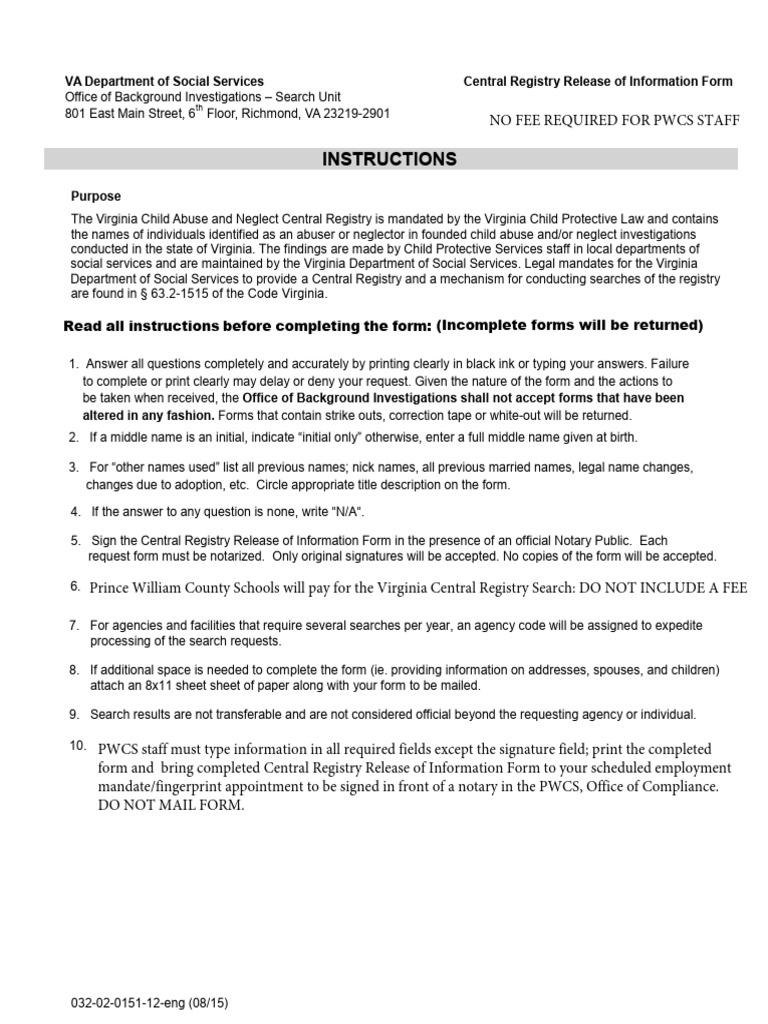 VA+ +Central+Registry+Release+of+Information+Form | PDF | Child ...