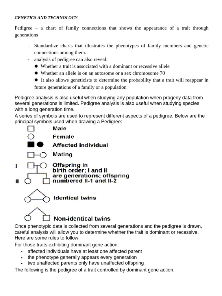 Biology 2 2ND Sem Notes On Pedigree | PDF | Dominance (Genetics ...