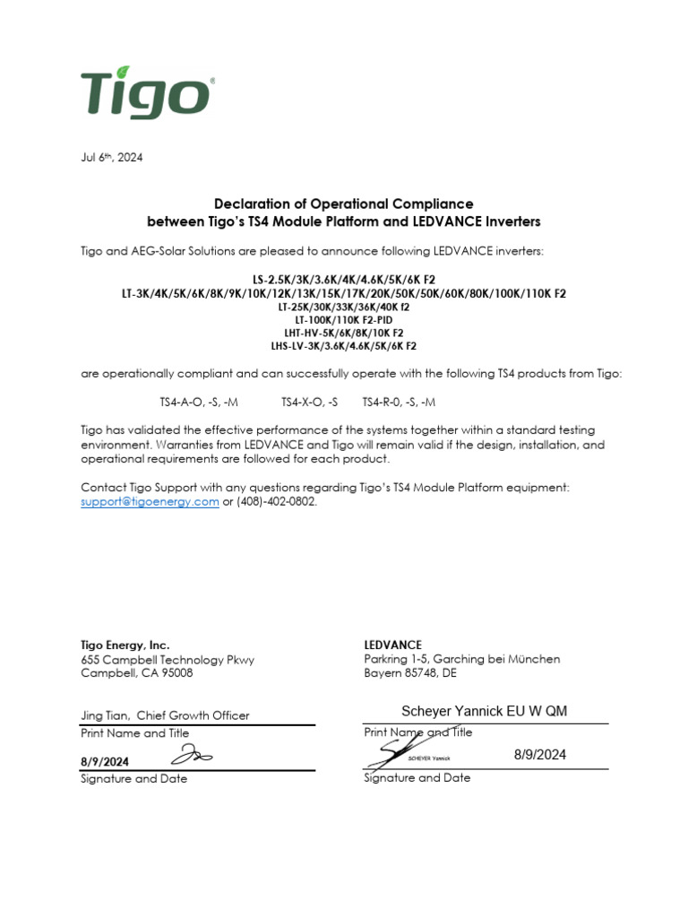 6709acecd6095ebf8675631d - Tigo LEDVANCE Compatibility Letter - Oct ...