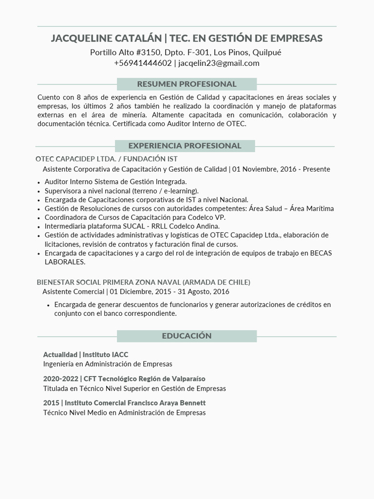 CV Jacqueline Catalán PDF | PDF | Business