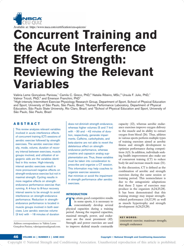 Concurrent Training and The Acute Interference.5 | PDF | Strength ...