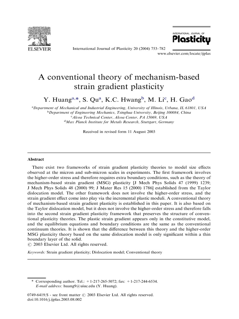 2004-A Conventional-Strain Gradient Plasticity Theory | PDF | Plasticity (Physics) | Stress ...