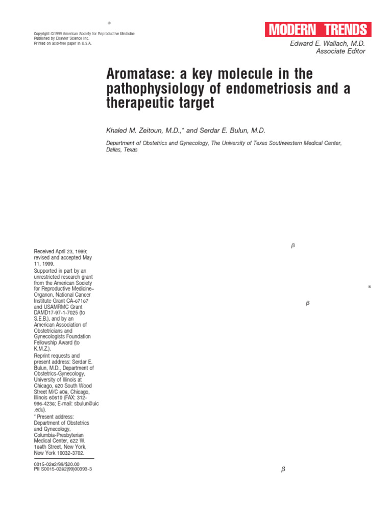 Aromatase A Key Molecule in The Pathophysiology of Endometriosis | PDF ...