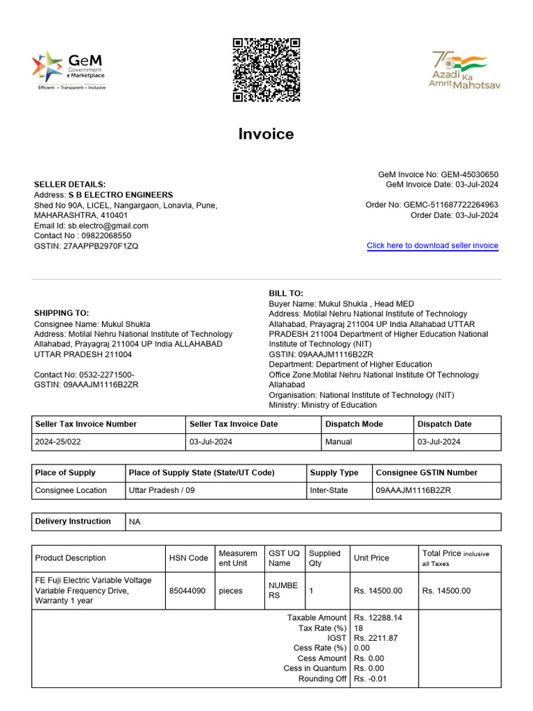 GST Invoice for Variable Frequency Drive | PDF | Invoice | Taxation