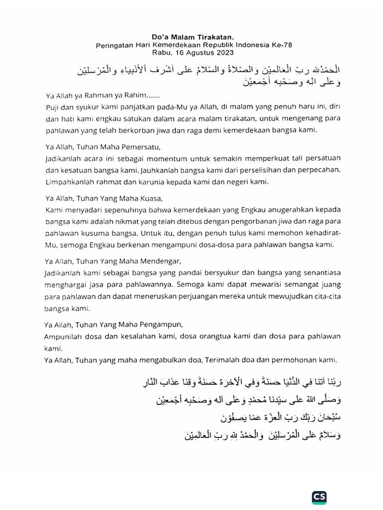 Doa Malam Tirakatan | PDF