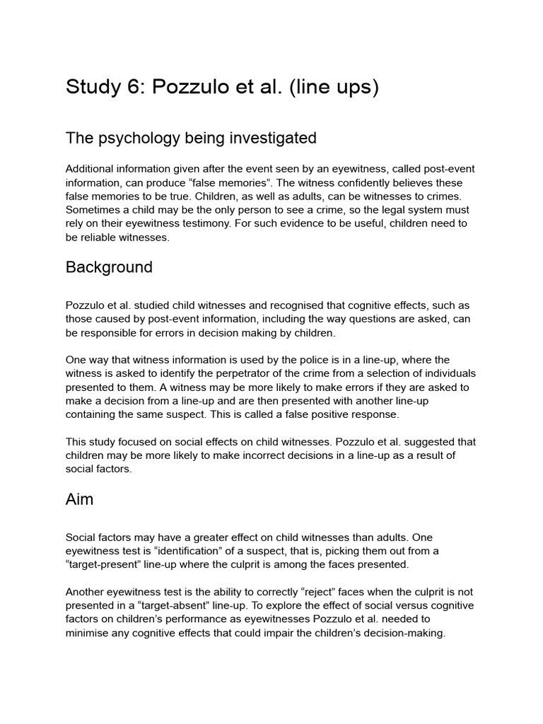 Pozzulo Et Al | PDF | Witness | Cognitive Psychology