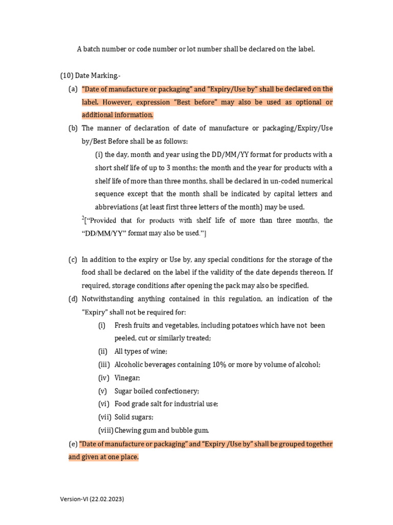 Food Labeling Date Guidelines | PDF