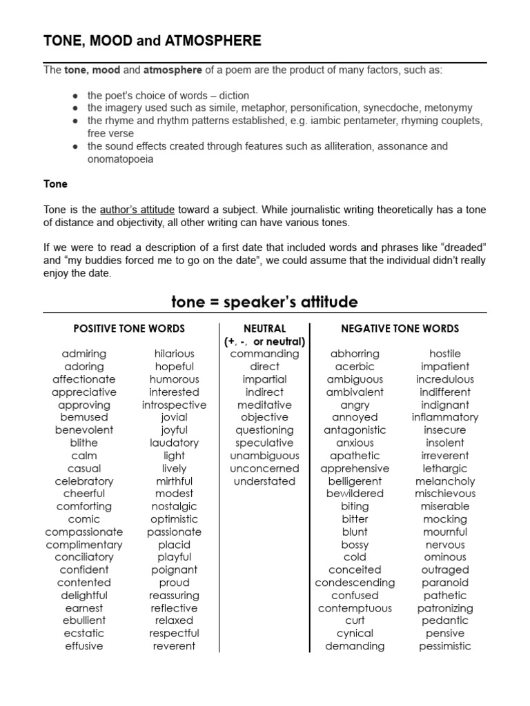 Understanding Tone, Mood, and Atmosphere | PDF