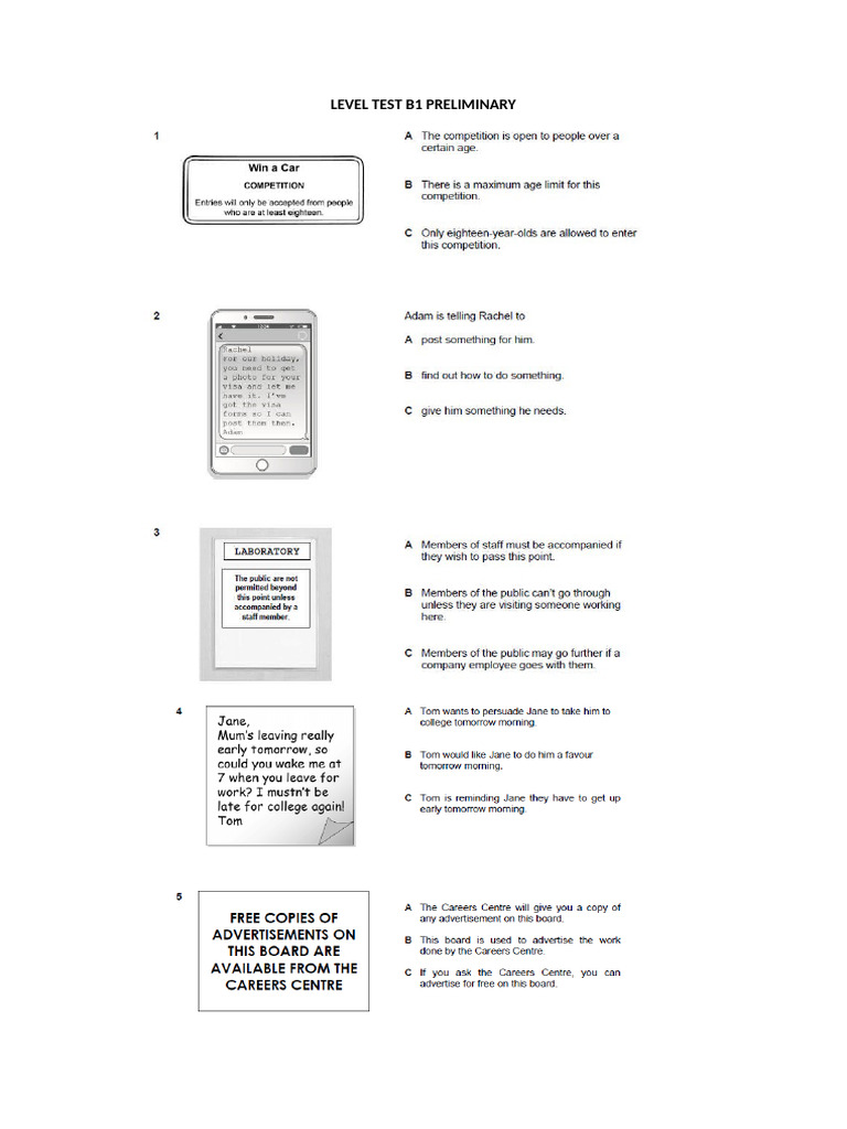 Level Test B1 Preliminary | PDF