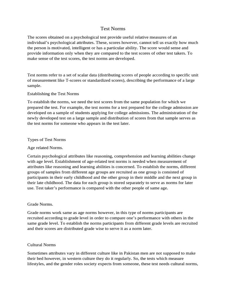 Test Norms | PDF | Percentile | Standard Score