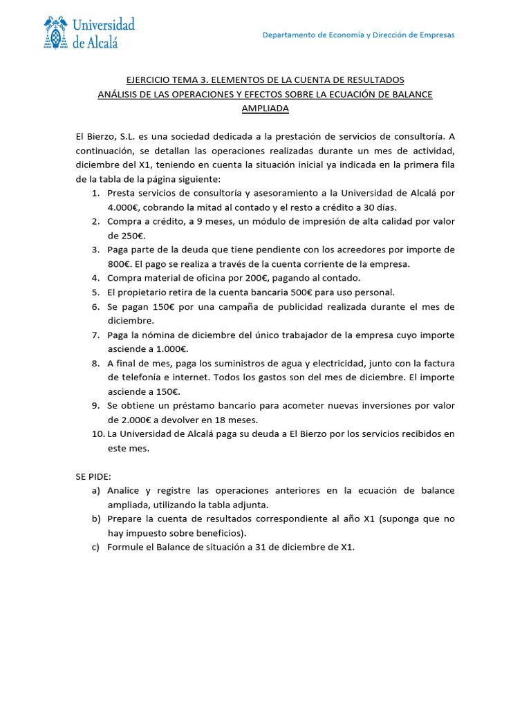 Ecuación de Balance Ampliada - Enunciado - EL BIERZO - Corregido | PDF | Hoja de balance | Crédito