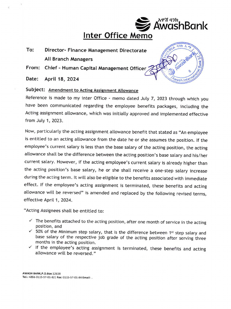 Amendment To Acting Assignment Allowance | PDF