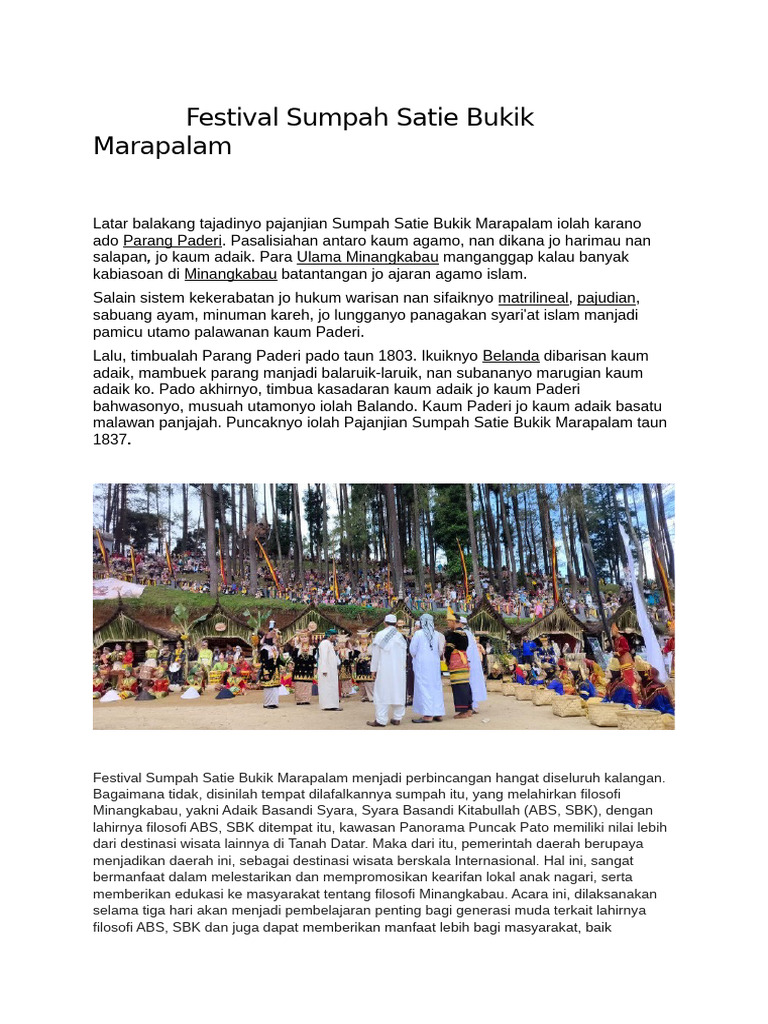 Festival Sumpah Satie Bukik Marapalam | PDF | Sejarah