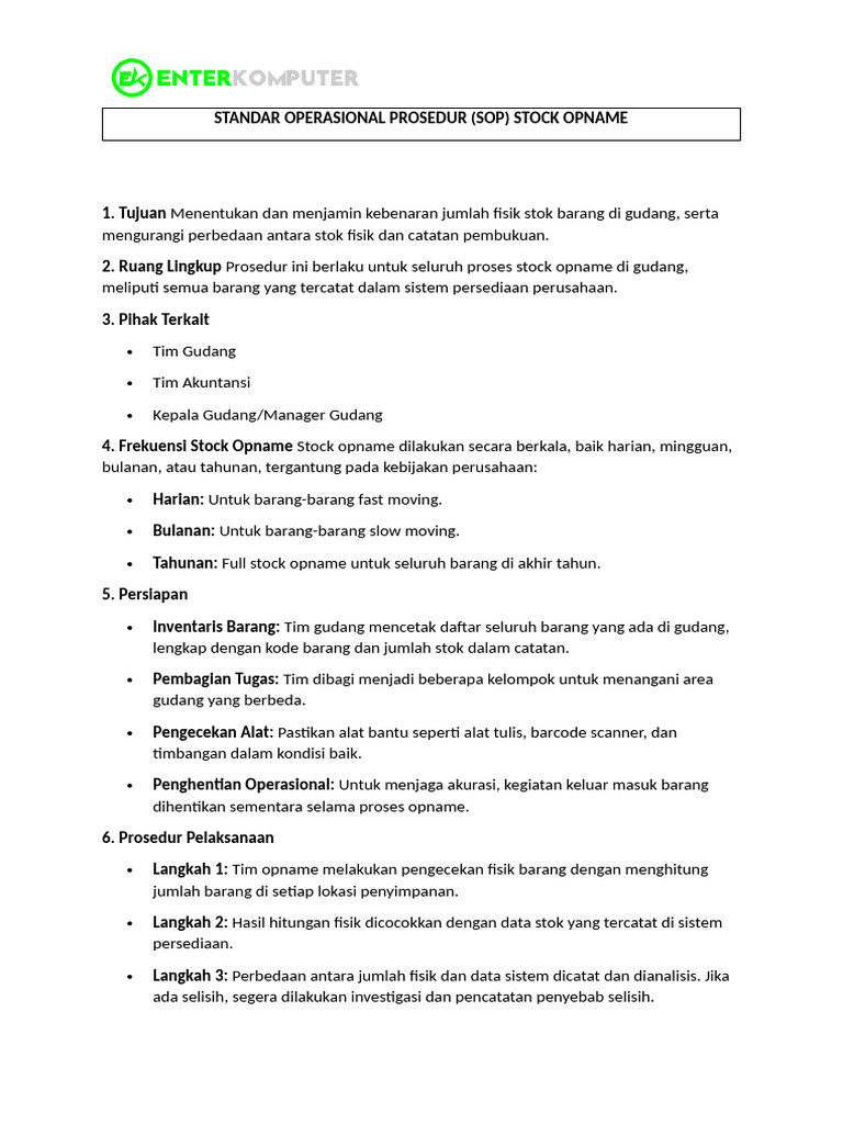 SOP Stock Opname | PDF | Pengelolaan Keuangan & Uang | Komputer