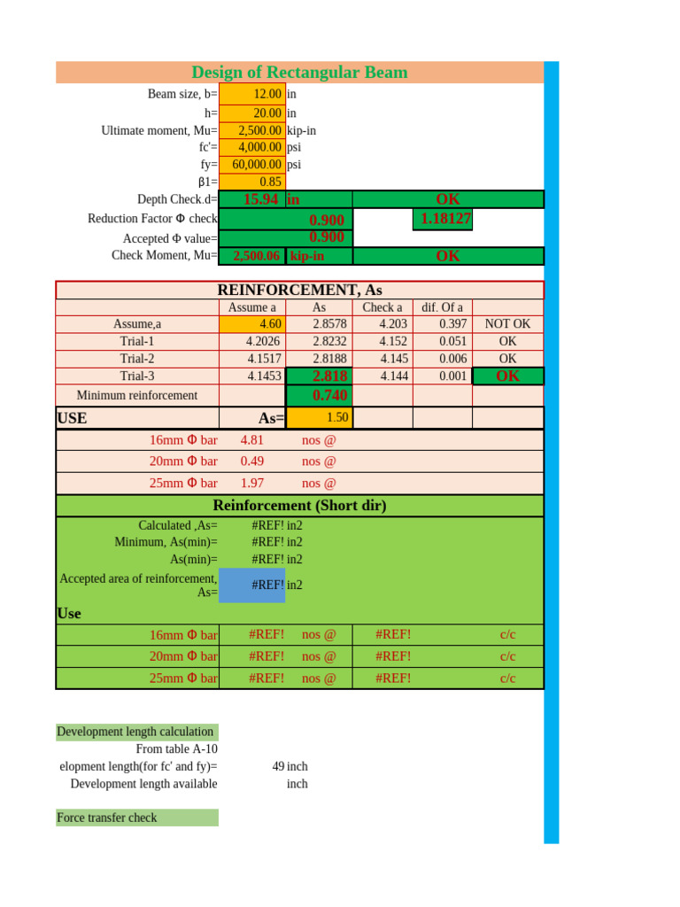 Rectangular Beam Design Calculations | PDF | Beam (Structure) | Ratio