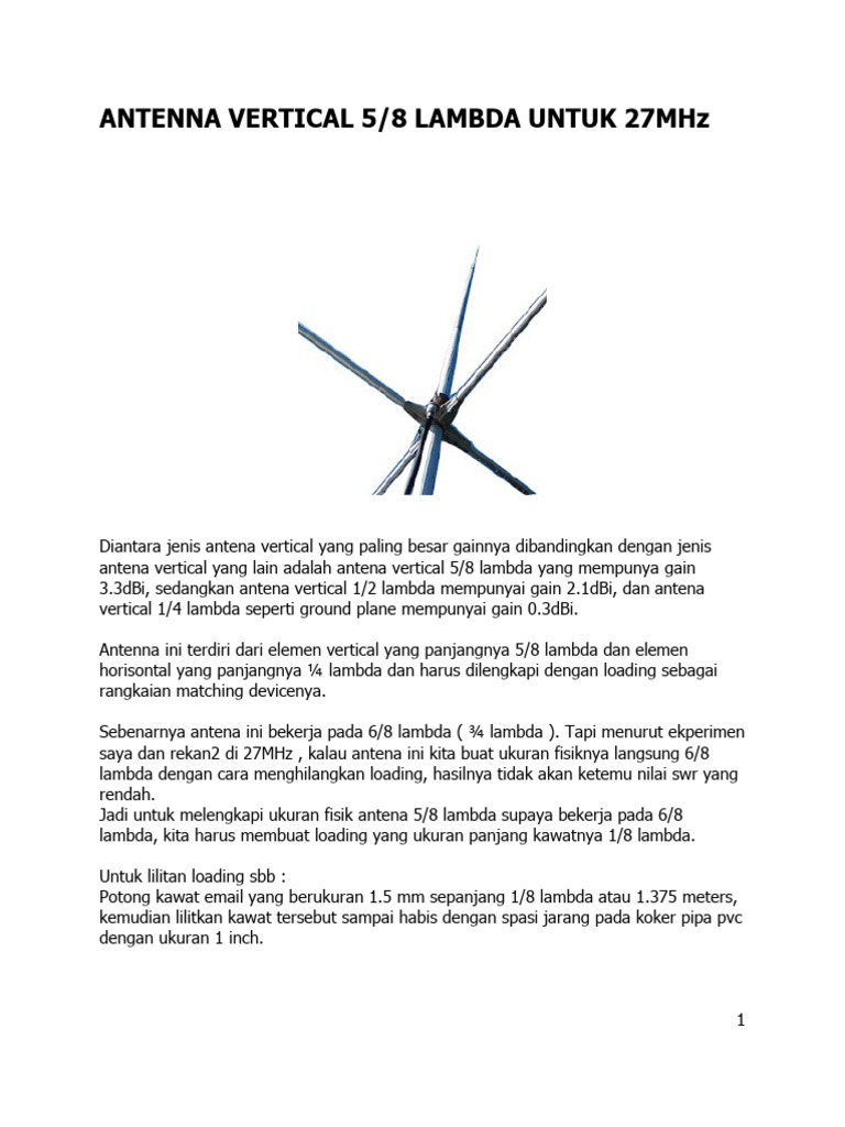 Antenna Vertical 5-8 Lambda - 27Mhz | PDF