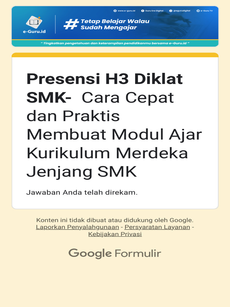 Presensi H3 Diklat SMK - Cara Cepat Dan Praktis Membuat Modul Ajar Kurikulum Merdeka Jenjang SMK ...