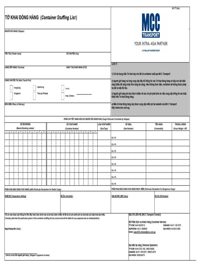 Container Stuffing List: T Khai Đóng Hàng | PDF