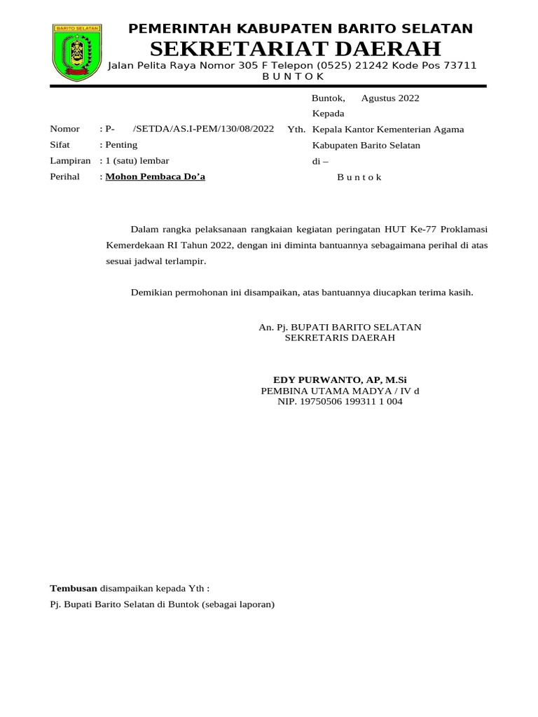 Surat Mohon Pembacaan Do'a | PDF