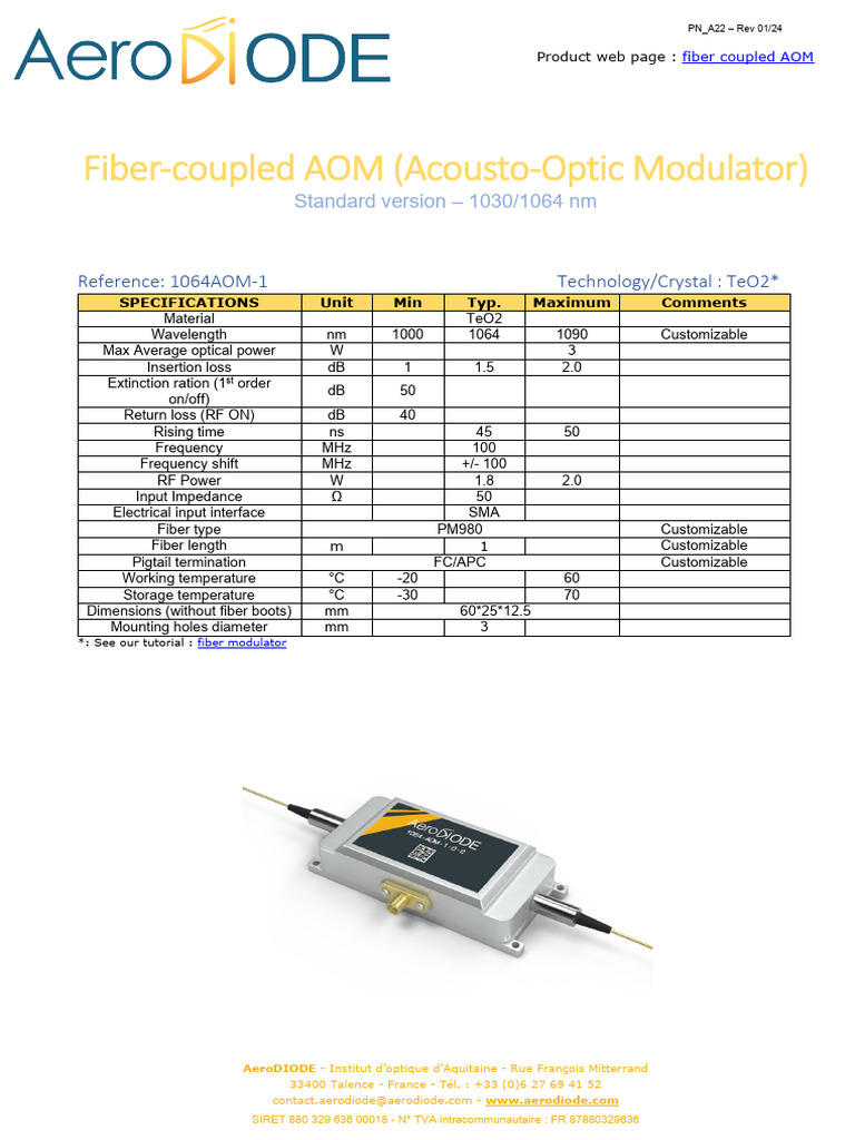 Fiber Coupled AOM Model 7 1064AOM - 1 Iylbdt - 2 | PDF | Optical Fiber ...