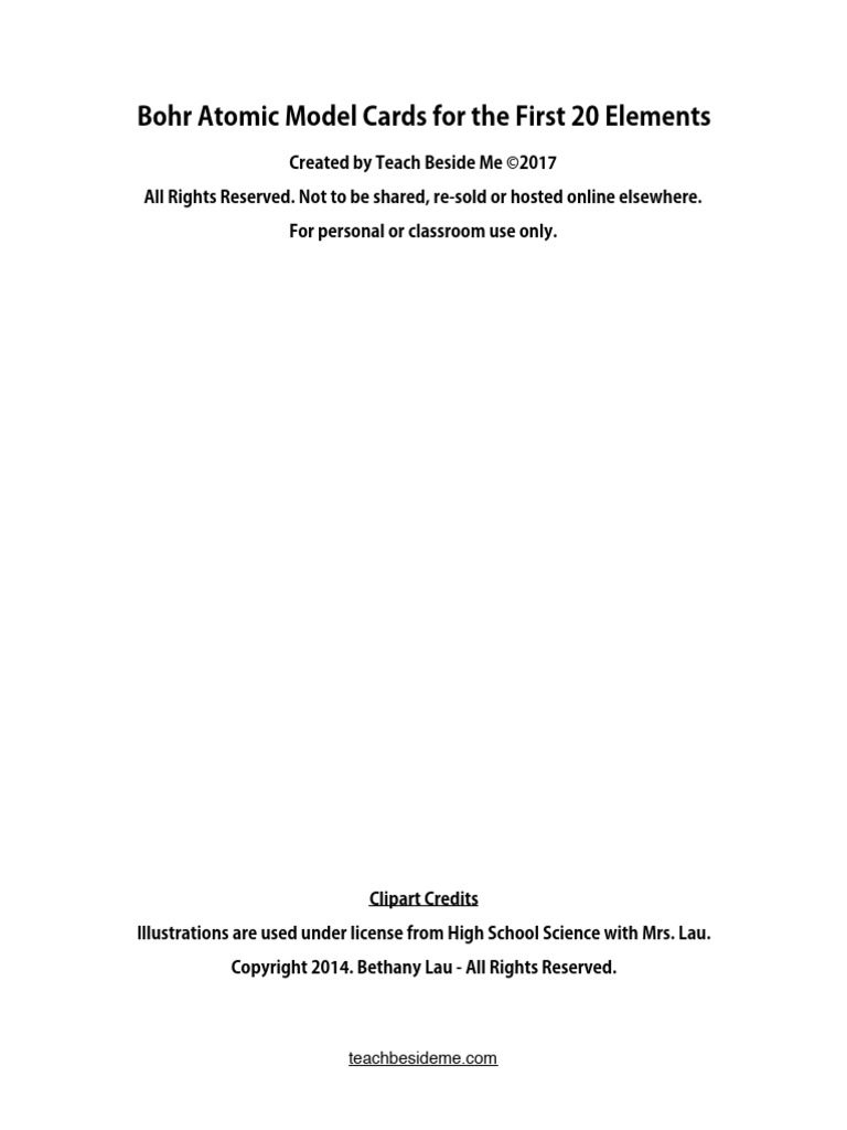 Bohr Model Cards: First 20 Elements | PDF | Language Arts & Discipline ...