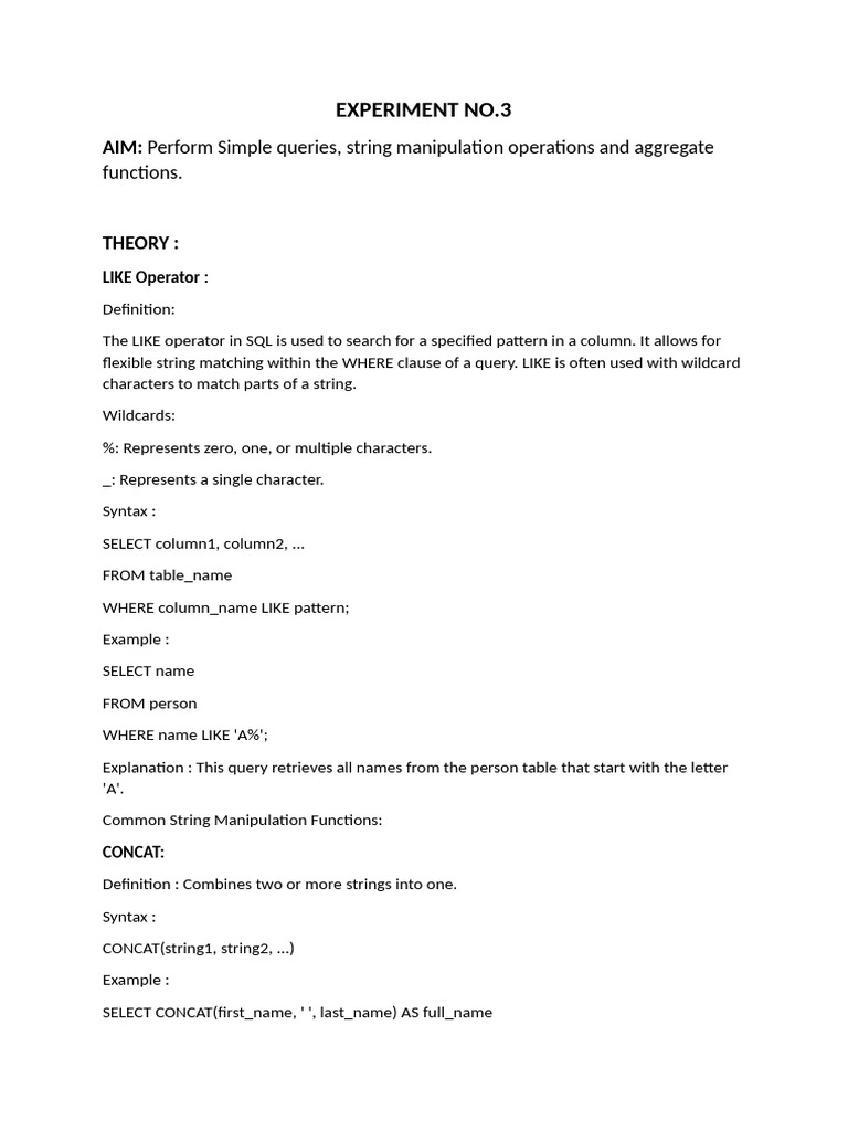 DBMS Exp 3 | PDF | String (Computer Science) | Databases