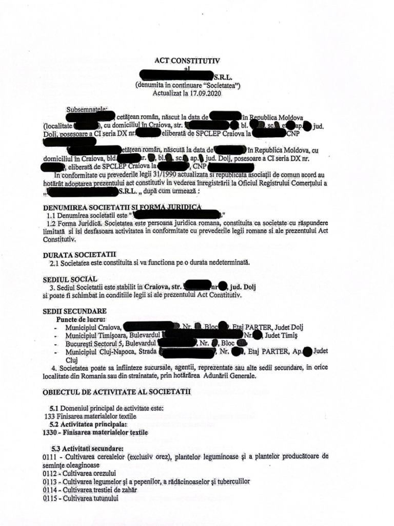 Act Constitutiv SRL 2 Asociati | PDF