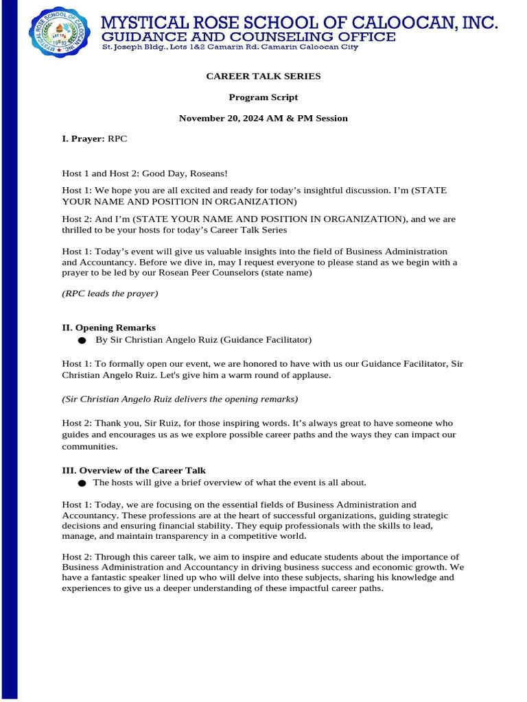 Script Career Talk 11 20 24 | PDF