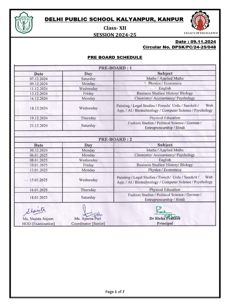 Class - XII (Pre Board 1 & 2 Syllabus With Schedule) | PDF | Molecular ...
