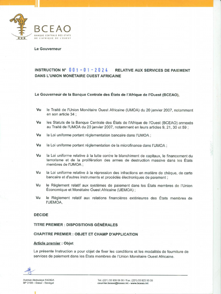 Instruction BCEAO | PDF