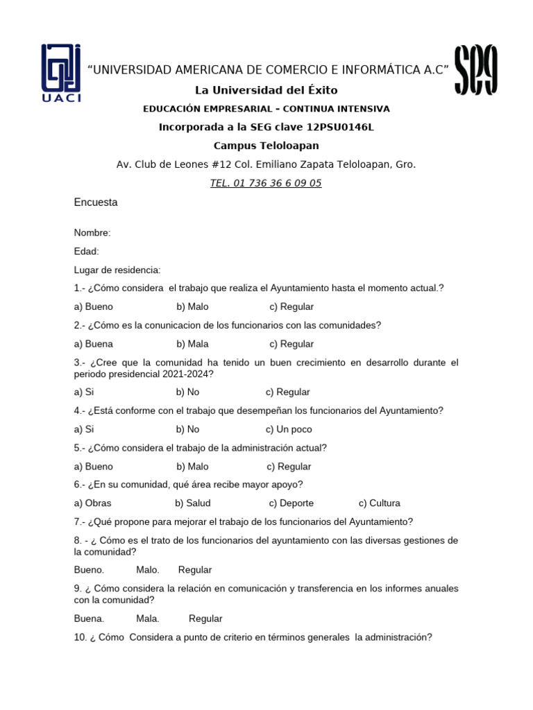 Zenaido Encuesta | PDF